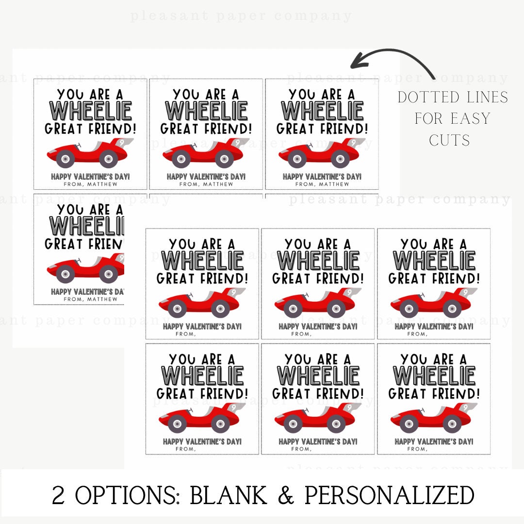 Printable Race Car Valentines Day Card, You Are A Wheelie Great Friend ...