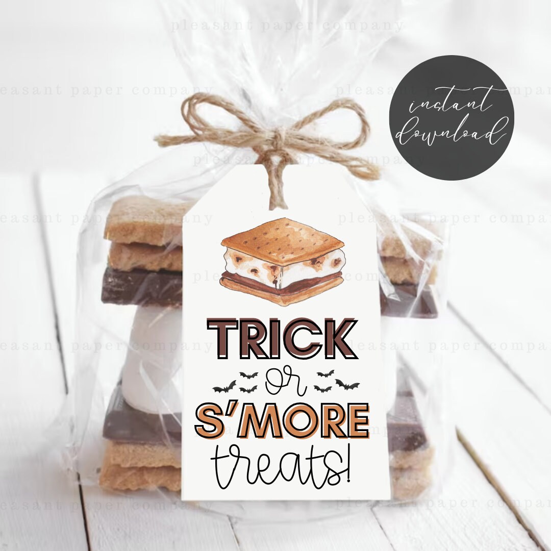 Printable Smore Treats Bag Tag, Happy Halloween Gift Bag Tag, Trick or ...