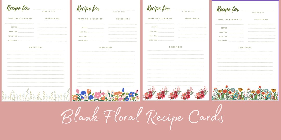 Blank Floral Recipe Cards, 8 Recipe Cards,printable Recipe Cards ...