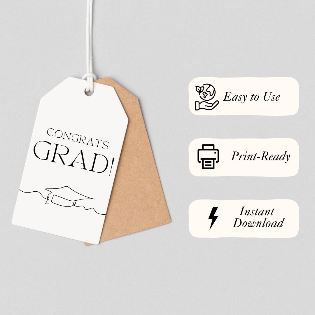 Graduation Printable Gift Tags | Minimalist, 9 Tags per Page | Instant ...