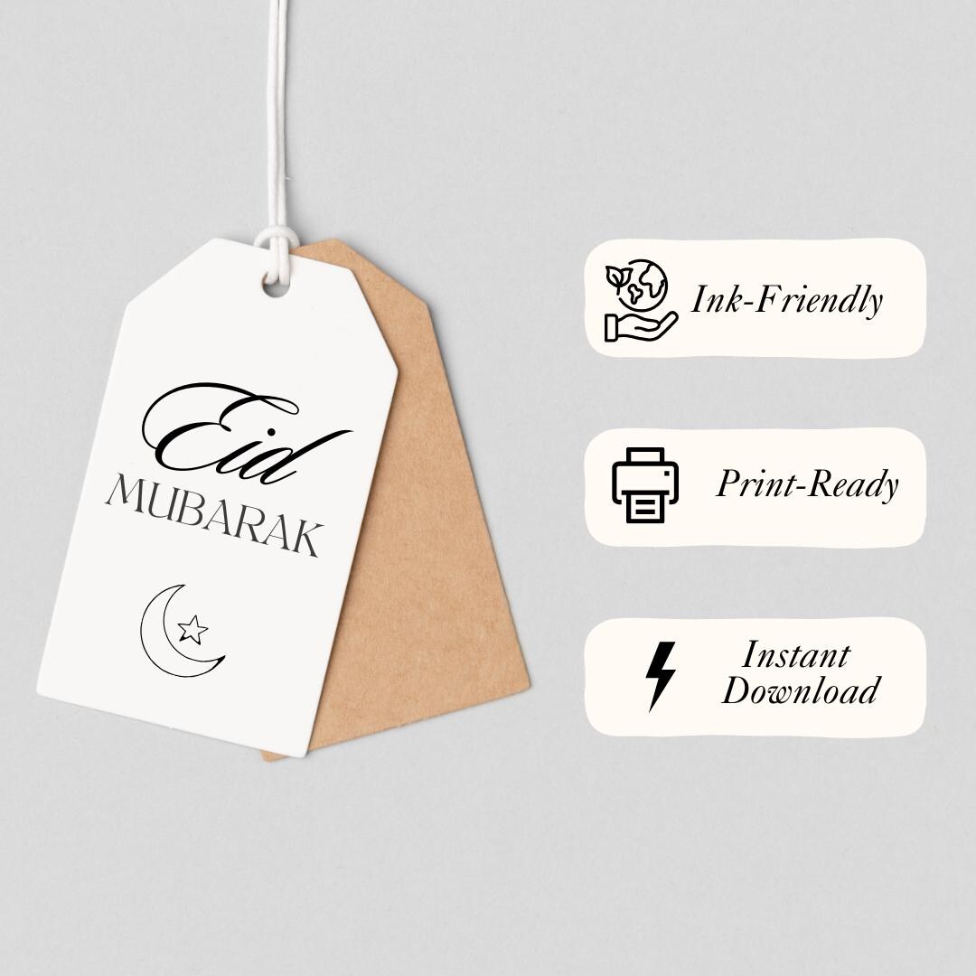 Eid Printable Gift Tags Set | Elegant Design, 9 Tags per Page | Instant ...