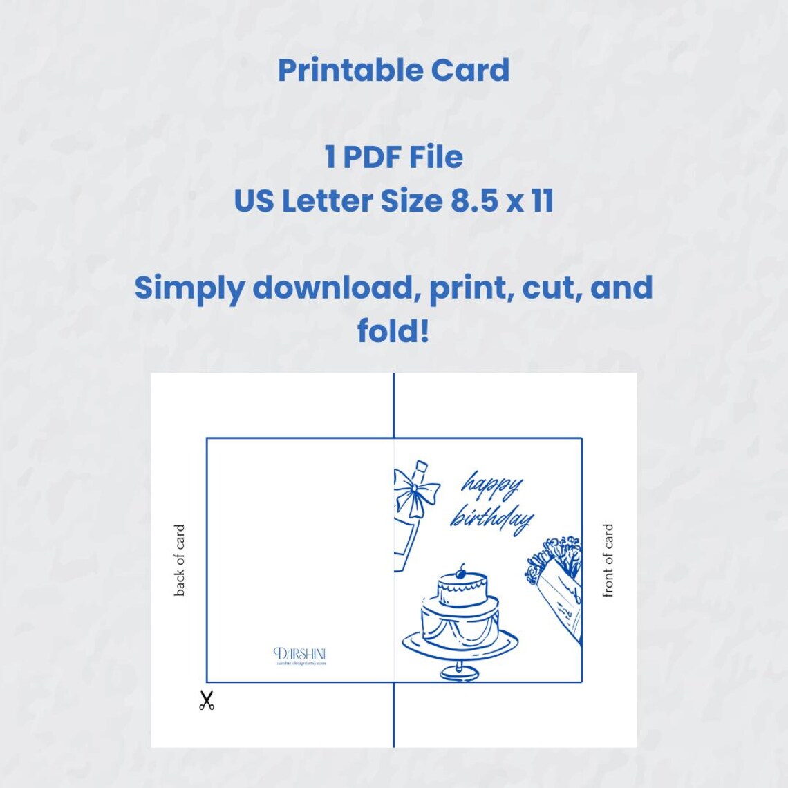 Printable Card - Happy Birthday, A2 Size, Easy to Print + Cut, Ink ...