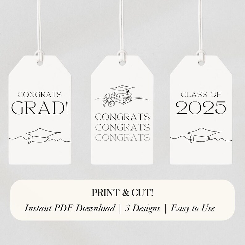 Graduation Printable Gift Tags | Minimalist, 9 Tags per Page | Instant ...
