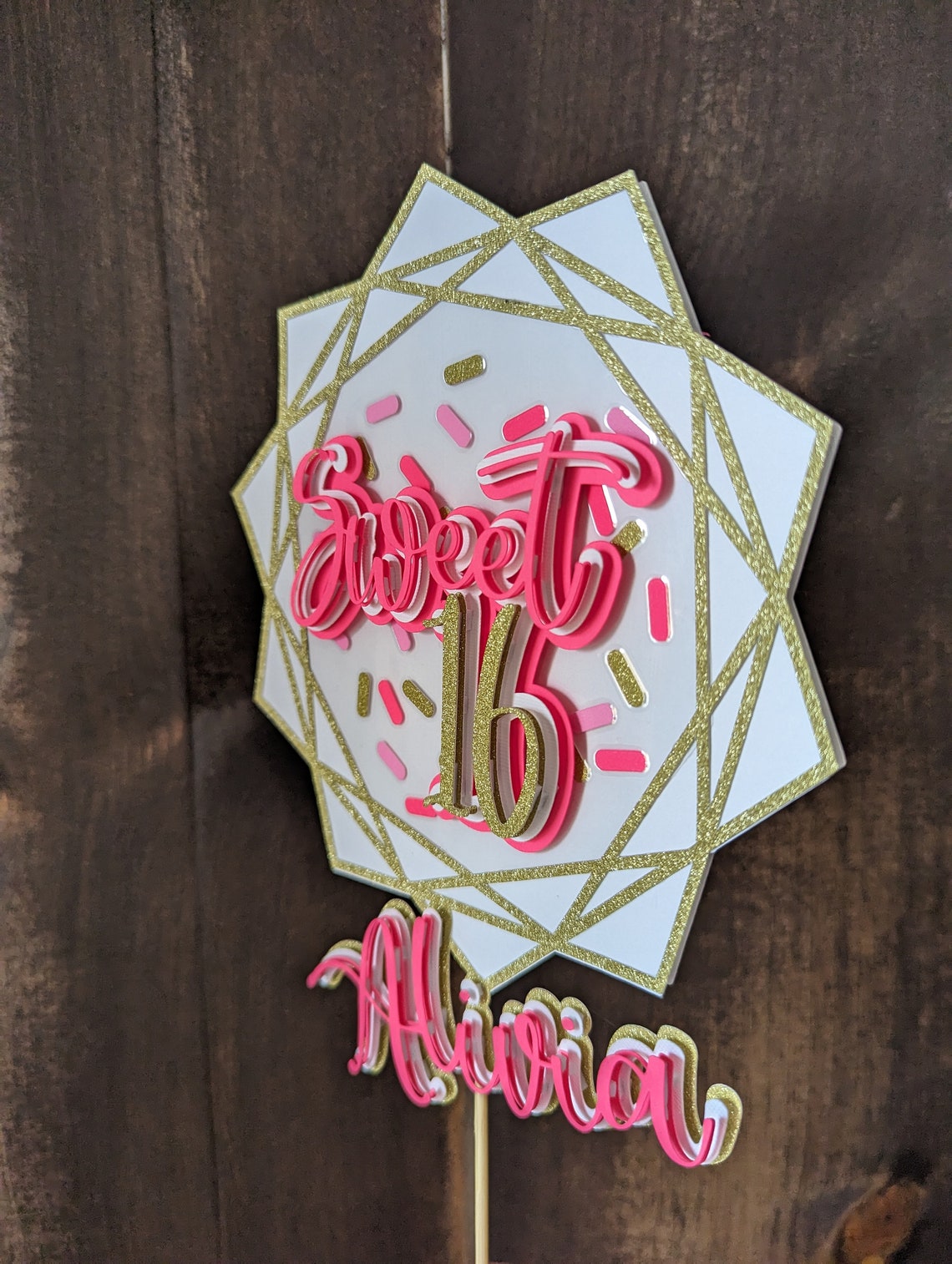 Sweet 16 Cake Topper Birthday Cake Topper Pink and Gold Cake Topper 3D ...
