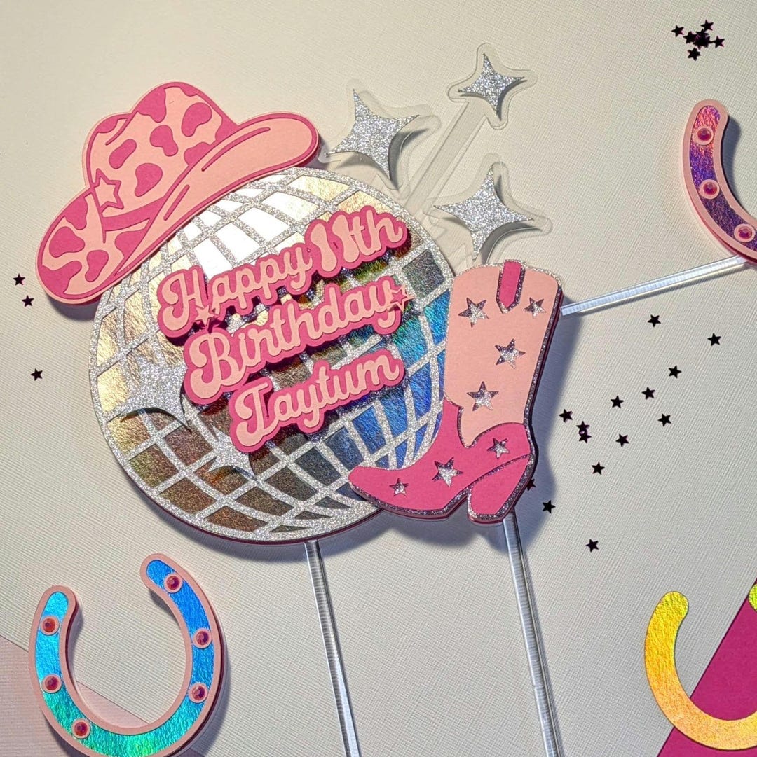 Disco Cowgirl Cake Topper Birthday Cake Topper Pink Cake Topper - Etsy