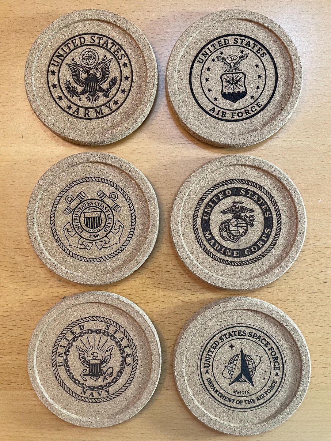 Etched US Military Logo Cork Coasters - Veteran Gift Set - Etsy