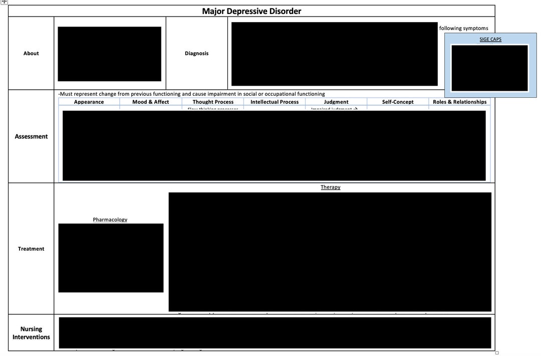 Major Depressive Disorder Nursing Note Chart - Etsy