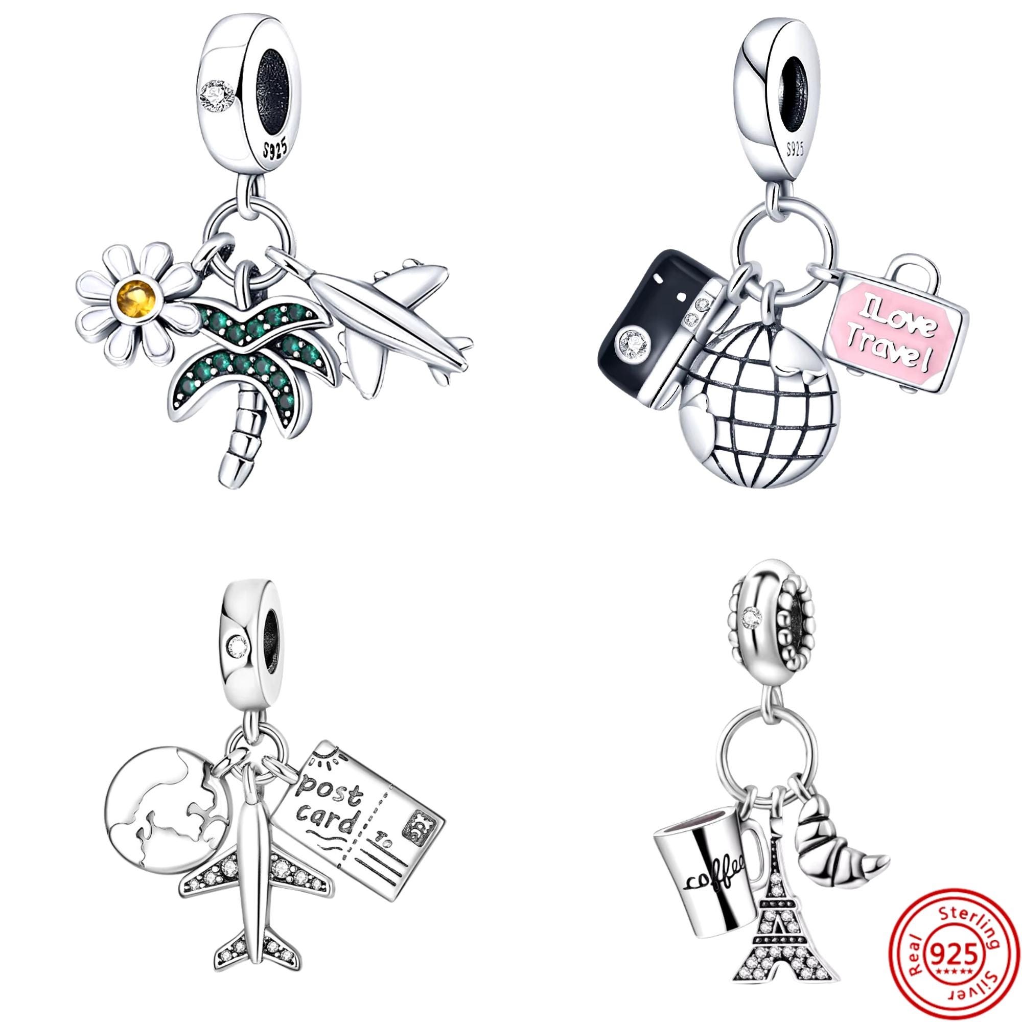 Travel Charm Bracelet Set | Pandora Compatible Airplane Globe Passport ...