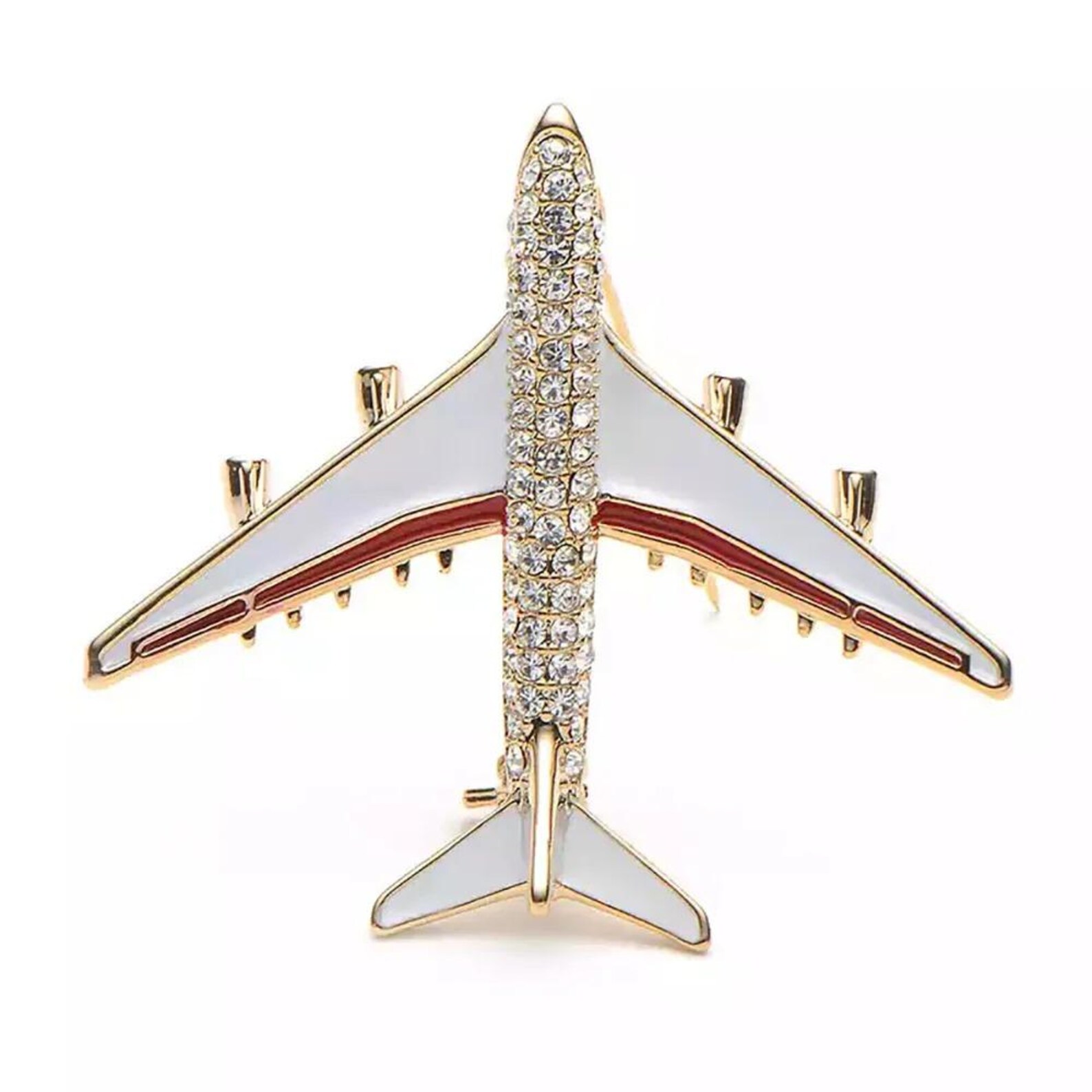 Vintage Sparkling Rhinestone Airplane Brooch Pin - Metal Aircraft Lapel ...
