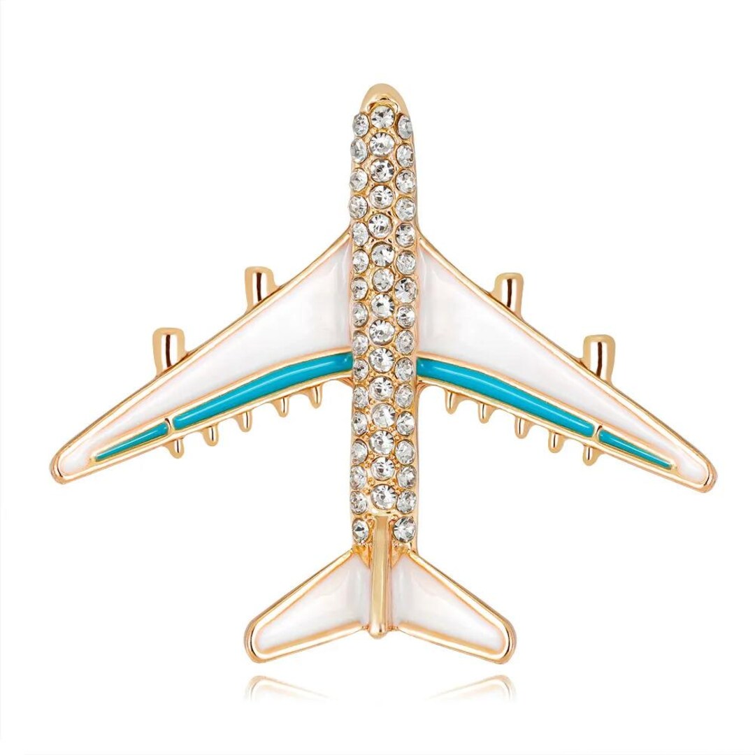 Vintage Sparkling Rhinestone Airplane Brooch Pin - Metal Aircraft Lapel ...