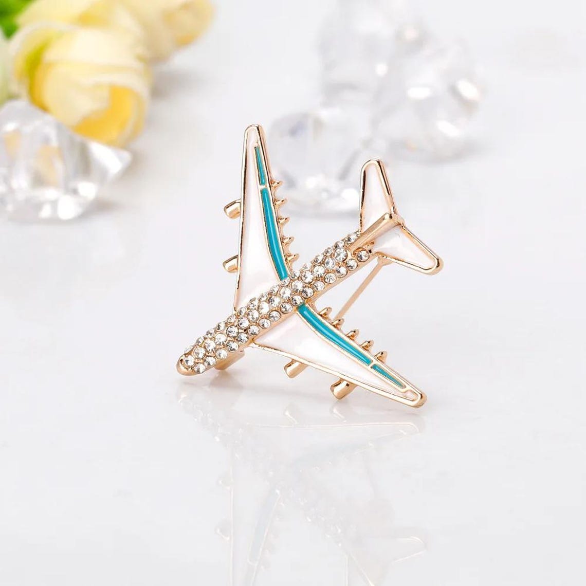 Rhinestone Airplane Brooch Pin | Vintage Sparkling Aircraft Lapel Pin ...