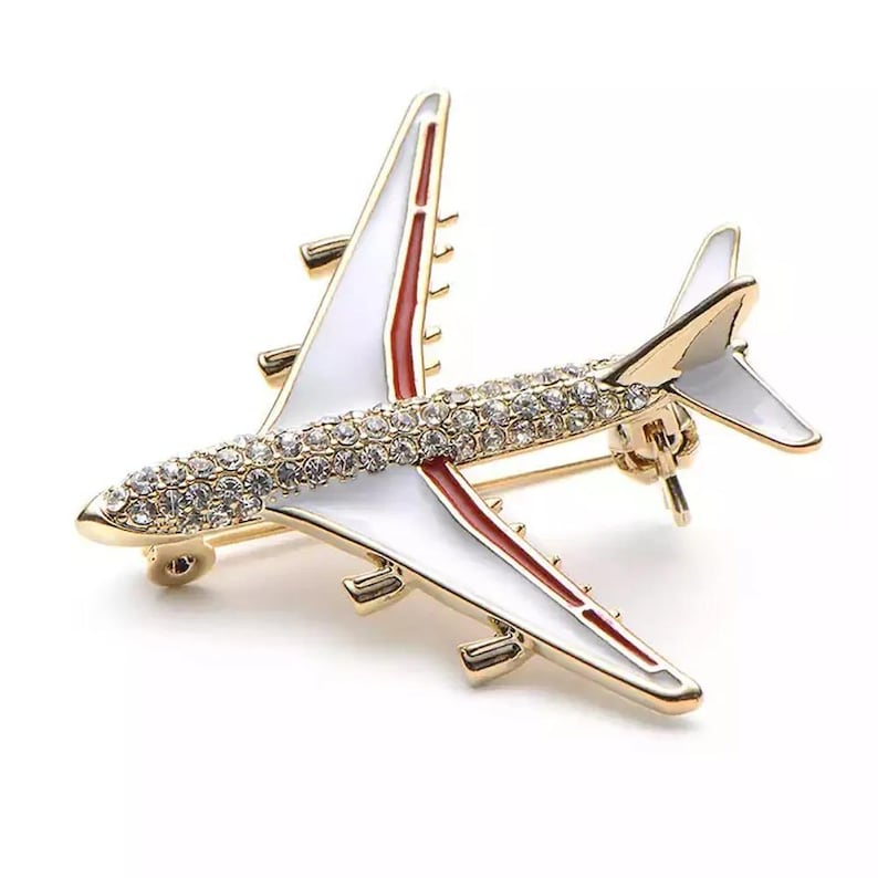 Vintage Sparkling Rhinestone Airplane Brooch Pin - Metal Aircraft Lapel ...