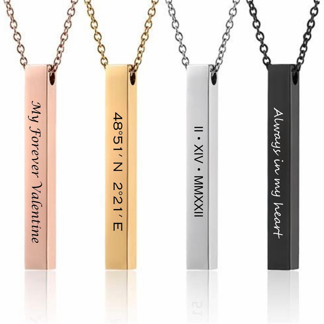 Personalized Stainless Steel Pendant Necklace Custom Coordinates & Date ...