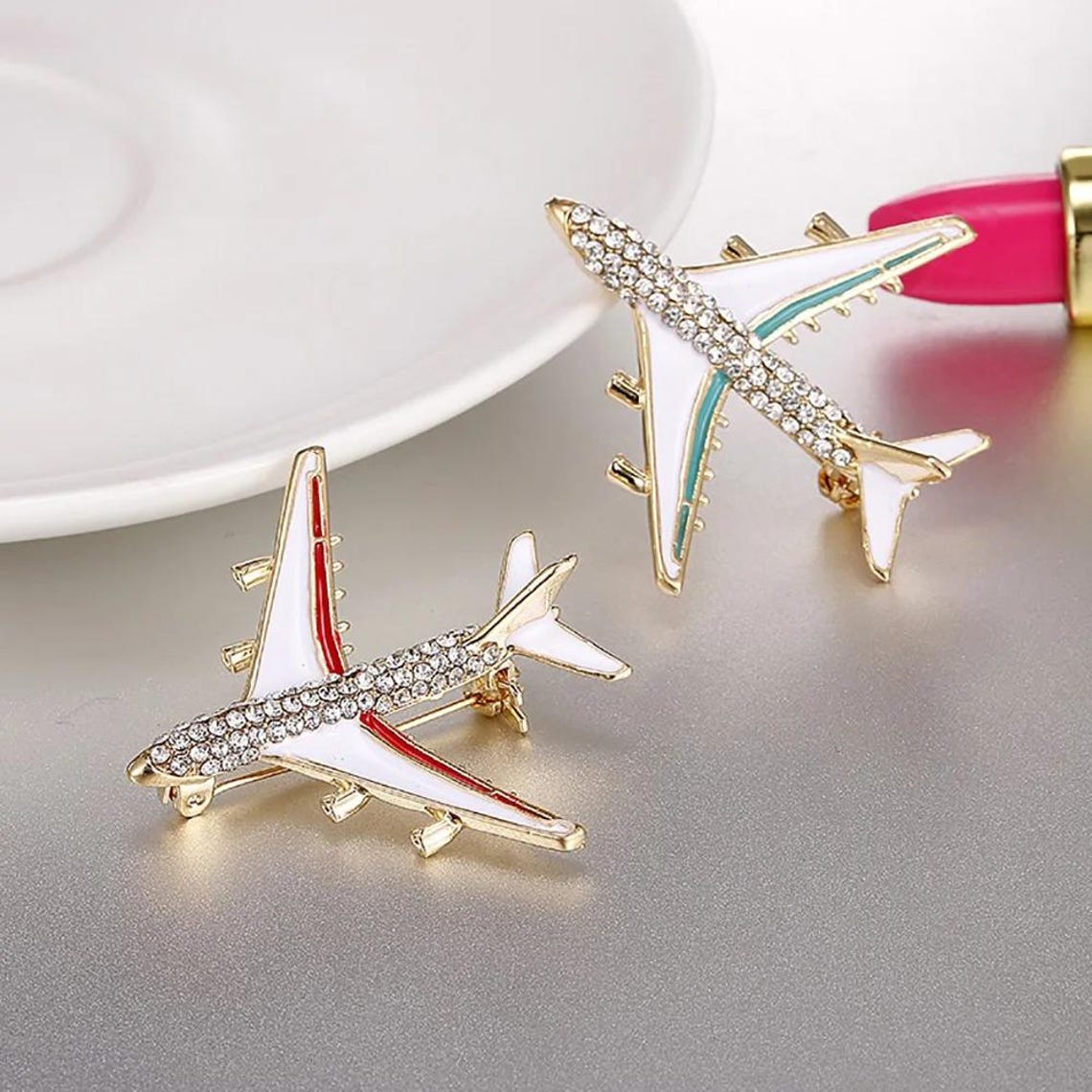 Vintage Sparkling Rhinestone Airplane Brooch Pin - Metal Aircraft Lapel ...