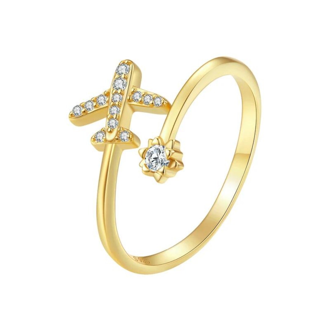 925 Sterling Silver 18K Gold Airplane Ring – Vintage Resizable Elegant ...