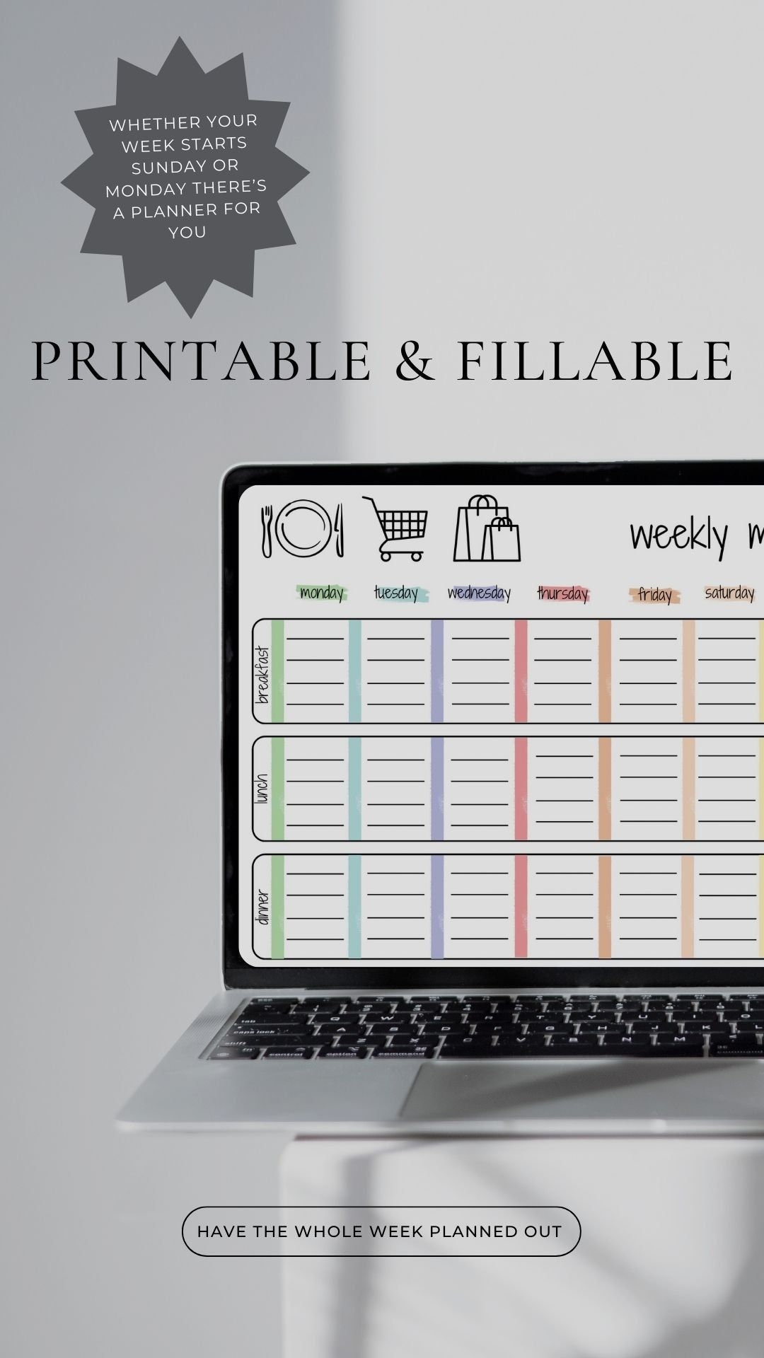Printable and Fillable Weekly Meal Planner - Meal Prep & Planning ...
