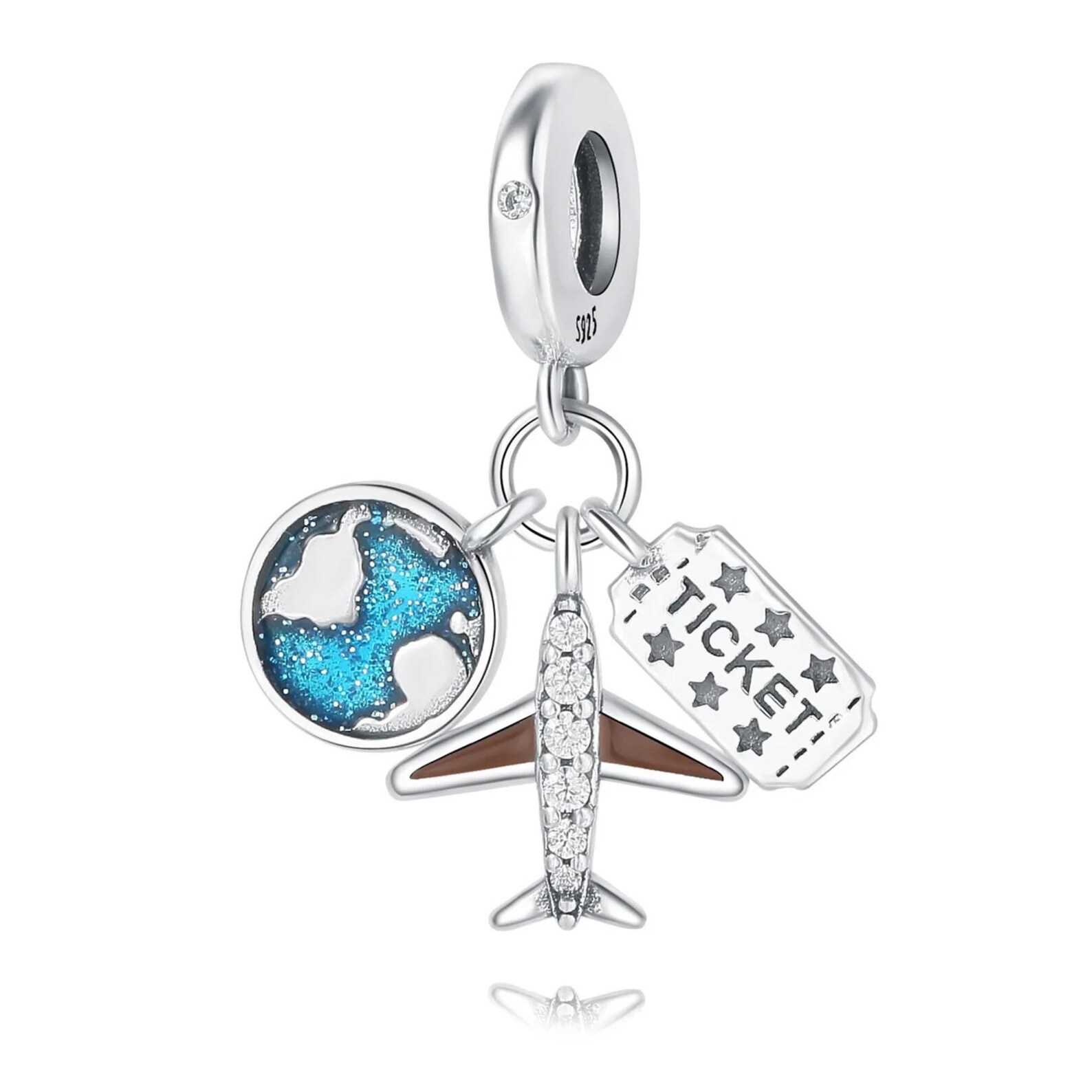 S925 Sterling Silver Travel Charm Bead | Pandora-compatible Globe ...