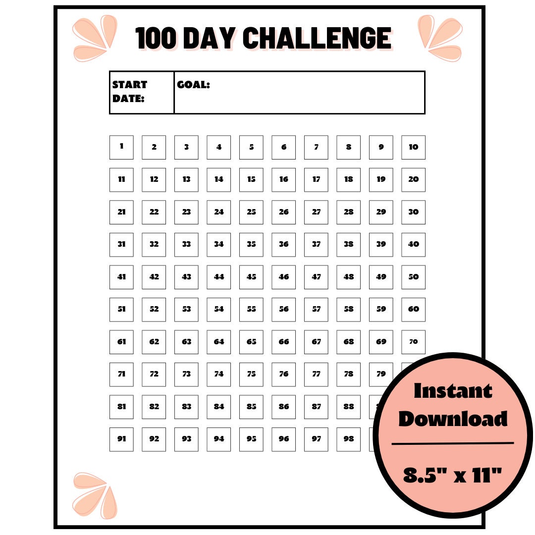 100 Day Challenge, Habit Tracker, Instant Download, Goal Tracker, PDF ...