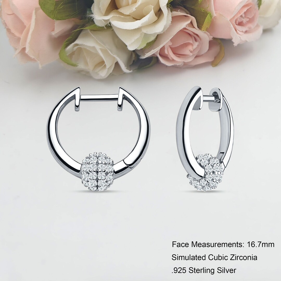 16.7mm Round Ball Design Cubic Zirconia Hoop Earrings Post and Click ...