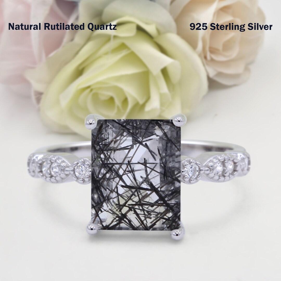 3.79 Carat Emerald Cut Vintage Style Natural Rutilated Quartz Wedding ...