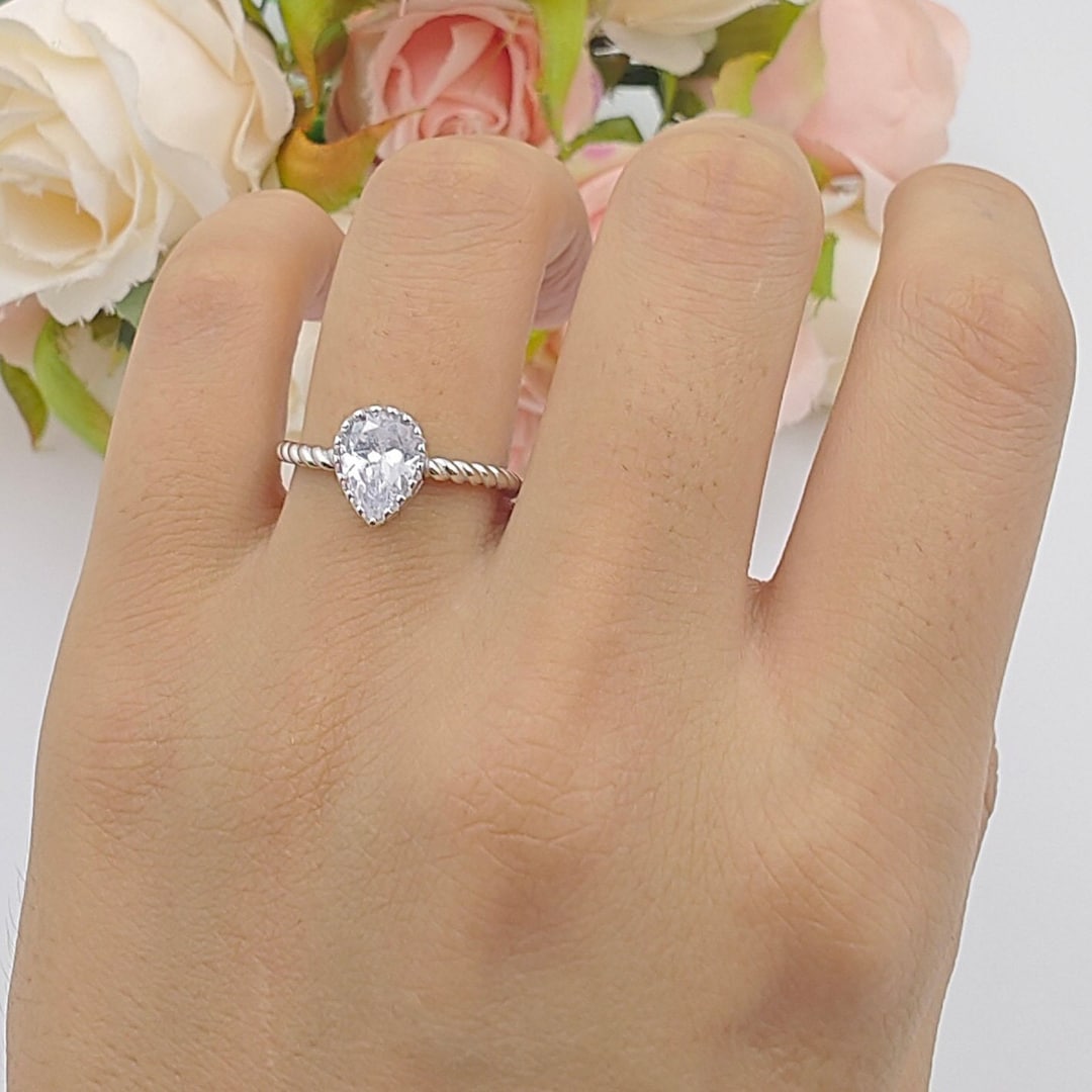 Teardrop Pear Rope Twisted Vintage Style Bridal Band Women Pear Ring ...