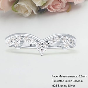 Contour Chevron V Shape Bridal Band Women Ring Cubic Zirconia Wedding ...