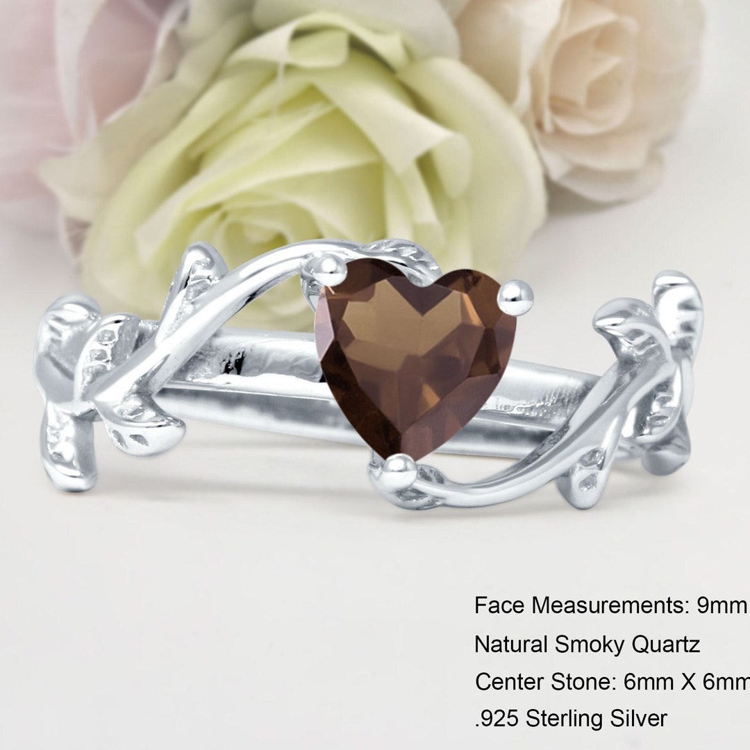 Leaf Art Deco Heart Promise 2.41CT Natural Smokey Quartz Bridal Band ...