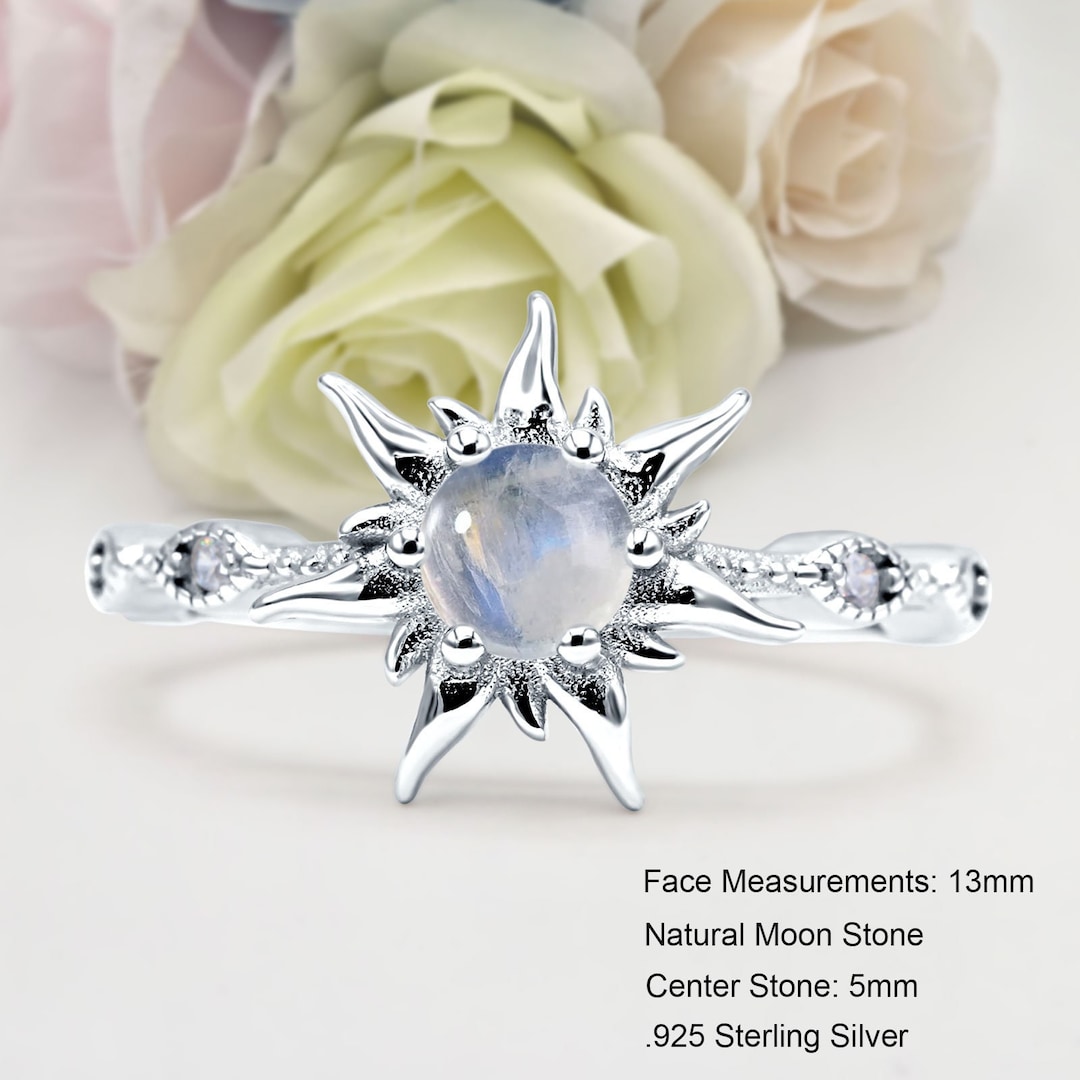 Rapunzel Sunflower Round 0.46CT Natural Moonstone Bridal Band Women ...