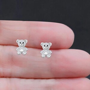 11mm 14k Yellow Gold Teddy Bear Cubic Zirconia Push Back Stud Earrings 925 Sterling Silver Women ...