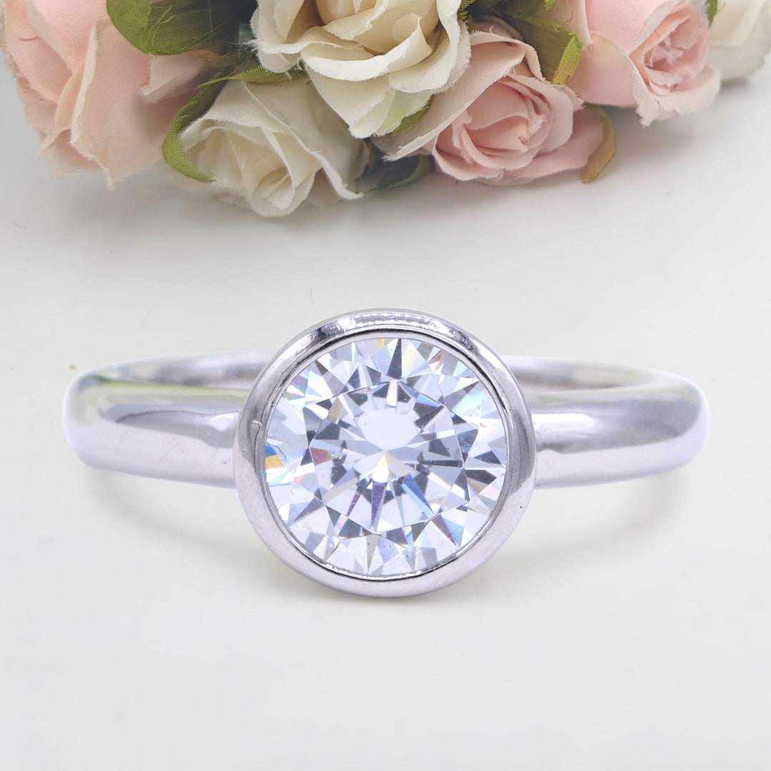 Round Bezel Set Solitaire Antique Style Art Deco Round Bridal Band ...