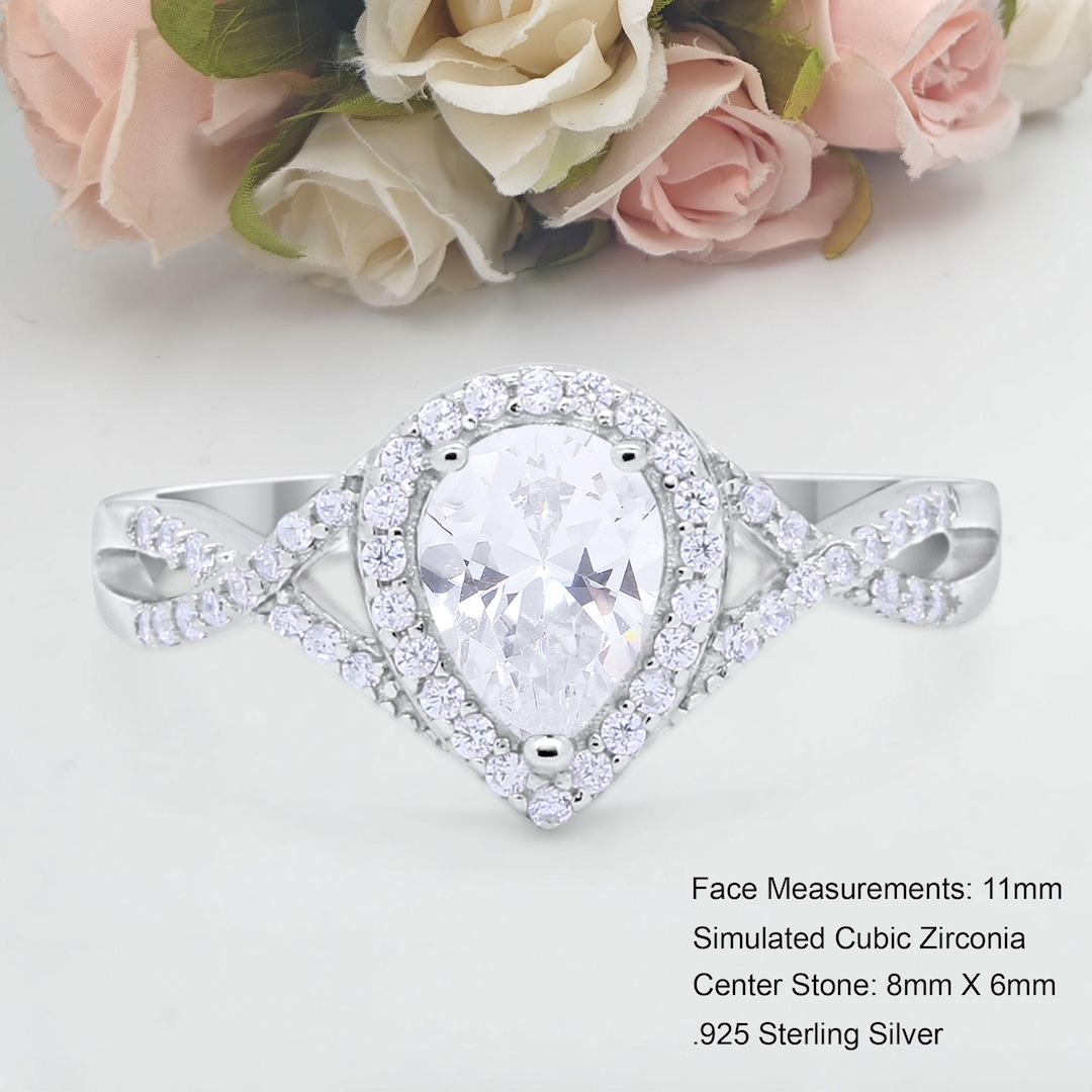 Pear Teardrop Infinity Promise Bridal 1.25CT Round Band Women Ring ...