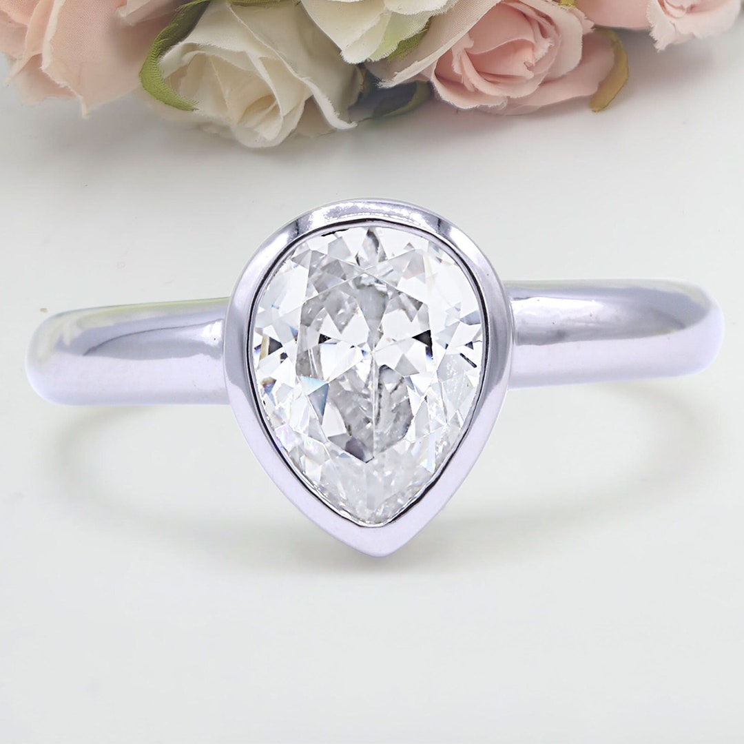 Pear Bezel Set Solitaire Antique Style Art Deco Pear Bridal Band Women ...