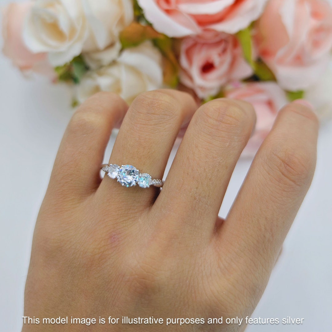 Three Stone Infinity Shank Round 0.76CT Bridal Band Women Ring Cubic ...