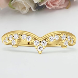 Contour Chevron V Shape Bridal Band Women Ring Cubic Zirconia Wedding ...