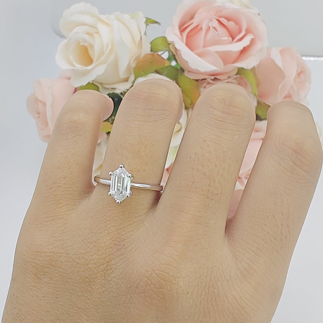 Solitaire Hexagon Cut Bridal Band Women Ring Cubic Zirconia Wedding ...