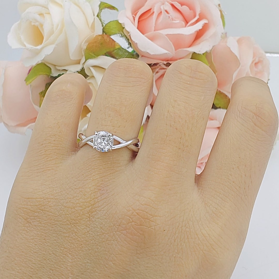 Twist Infinity Shank Solitaire Round 0.84CT Bridal Band Women Ring ...