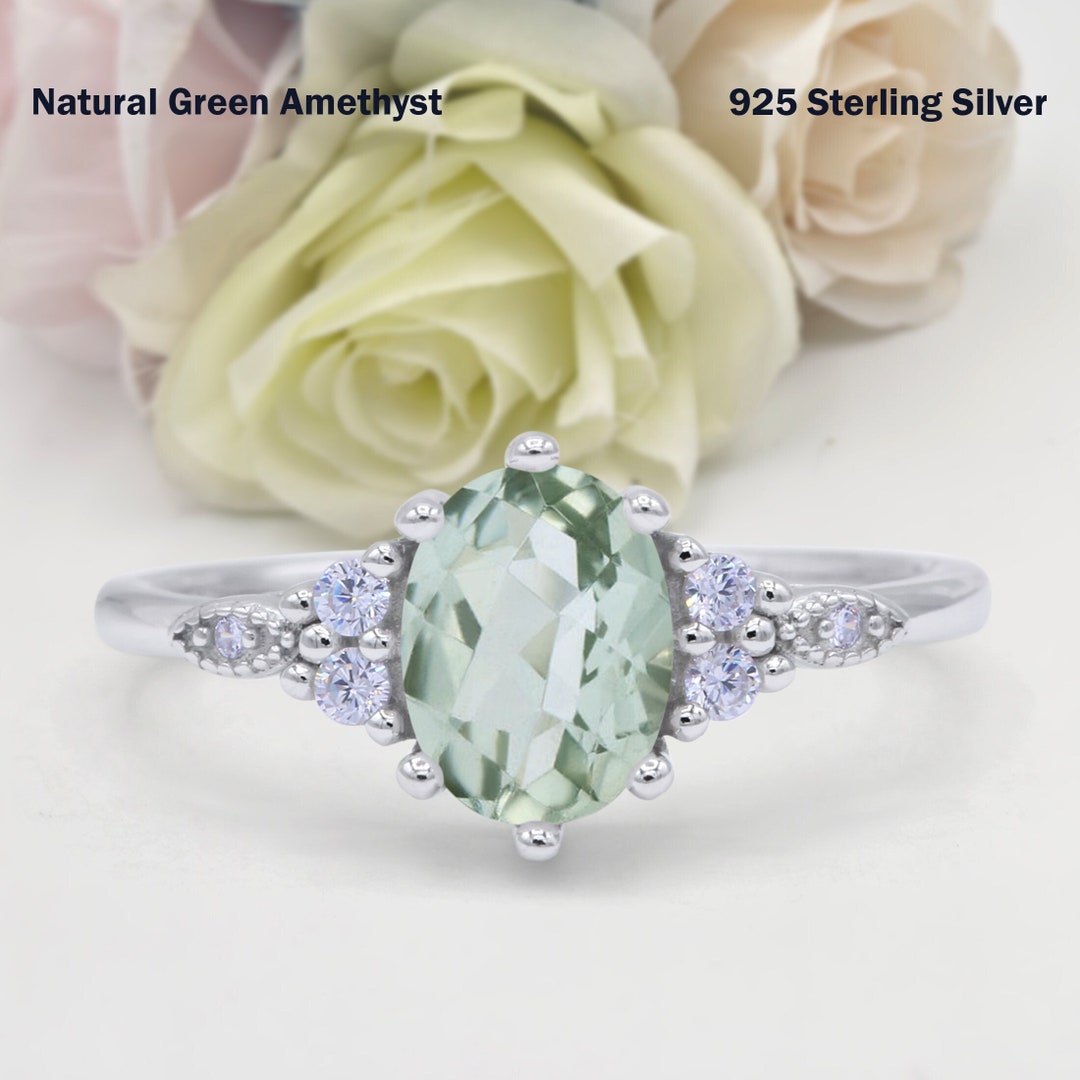 1.21 Carat Oval Art Deco Natural Green Amethyst Wedding Engagement ...