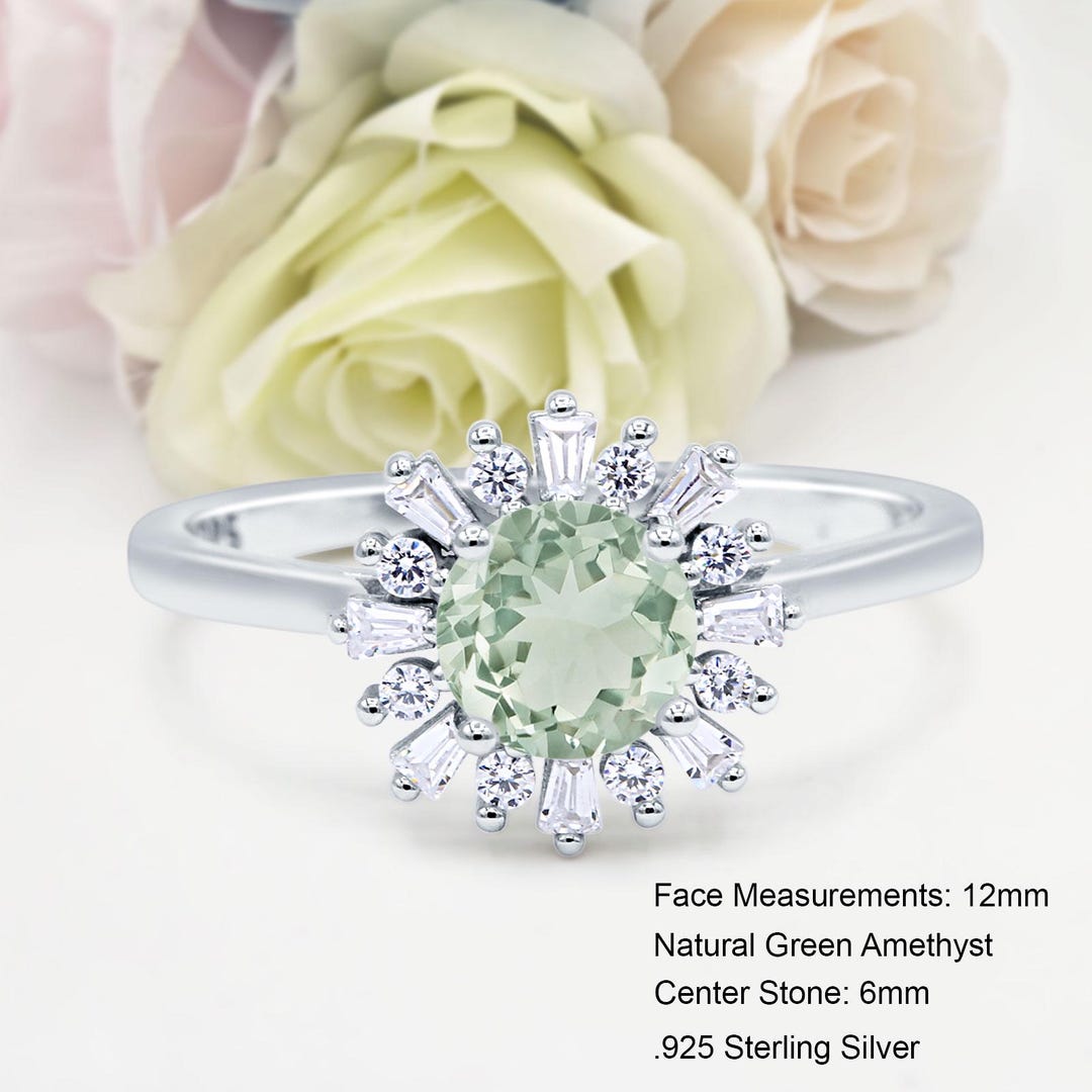 Art Deco Baguette and Round 0.84CT Natural Green Amethyst Women Wedding Engagement 925 Sterling ...