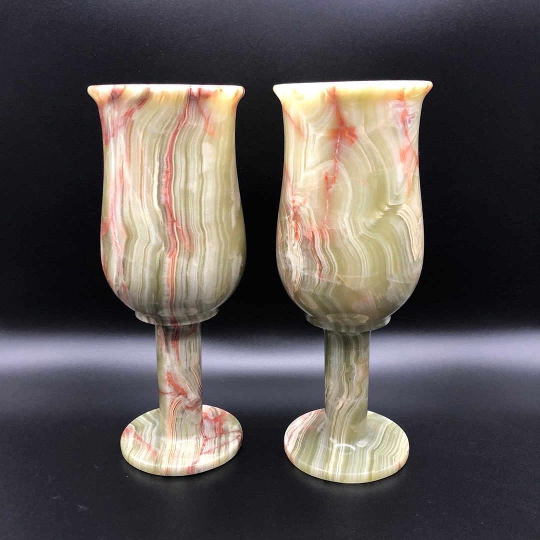 Natural Onyx Wine Glasses Set / Hand-made Marble Goblets Set of Two 8 ...