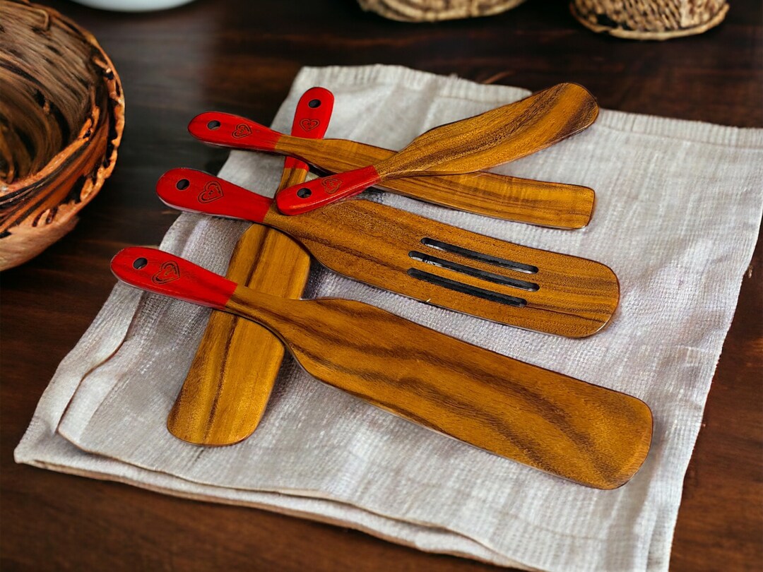 5-piece Nonstick Colorful Teak Wood Spurtle Set a Stylish, Functional ...