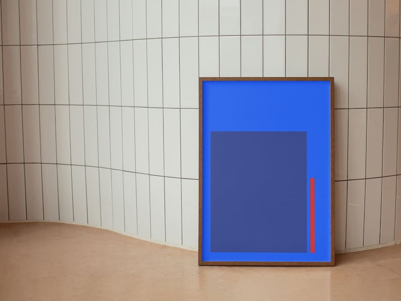 Electric Blue Contemporary Color Blocking Abstract Printable Wall Art ...