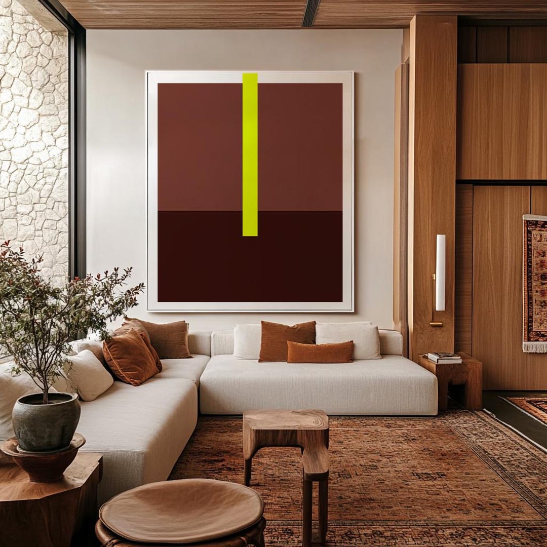 Mid Century Modern Art Print Maroon Color Block Modern Wall Decor Retro ...