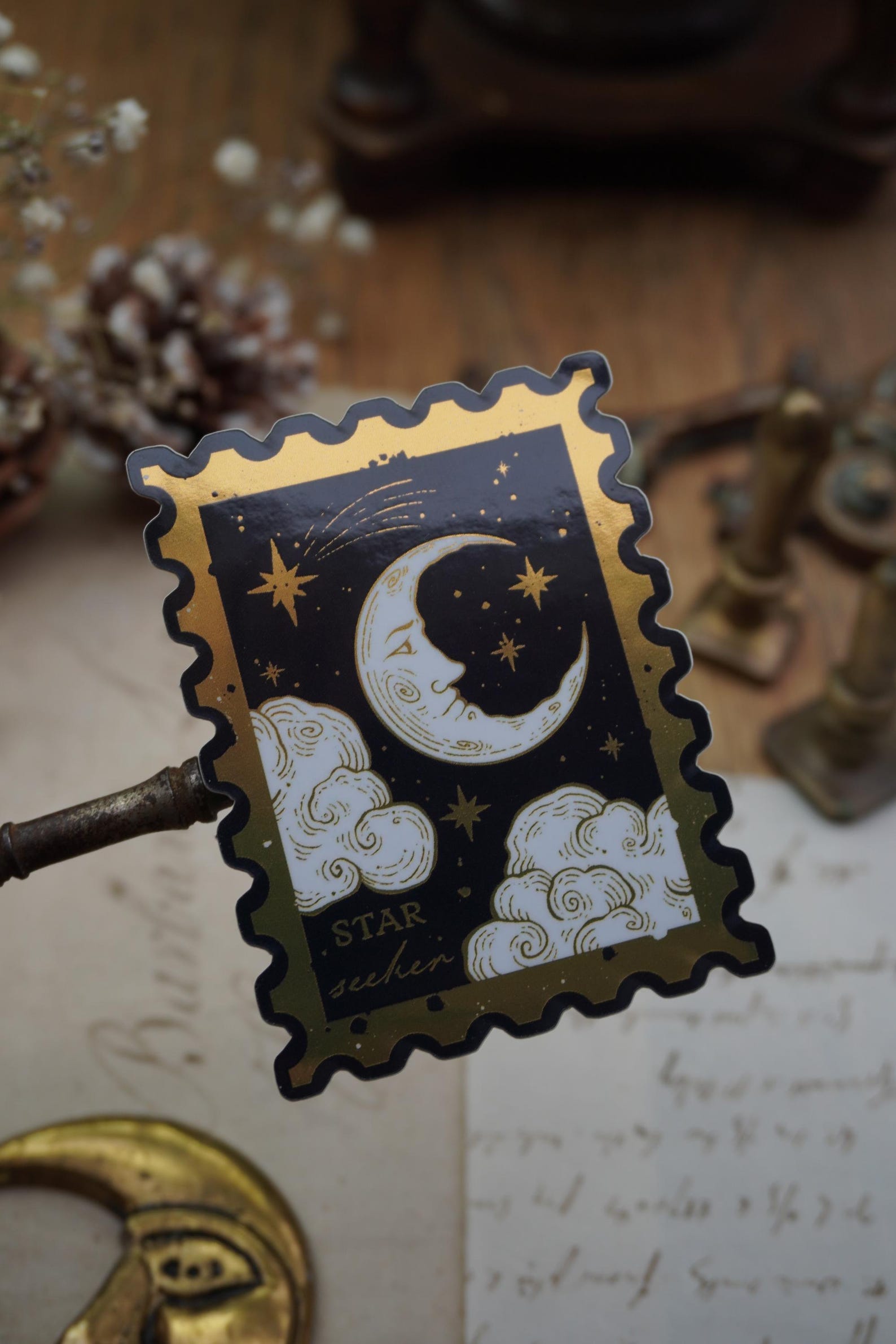 Star Seeker Stamp Sticker: Gold Mirror Effect Celestial and Dark ...