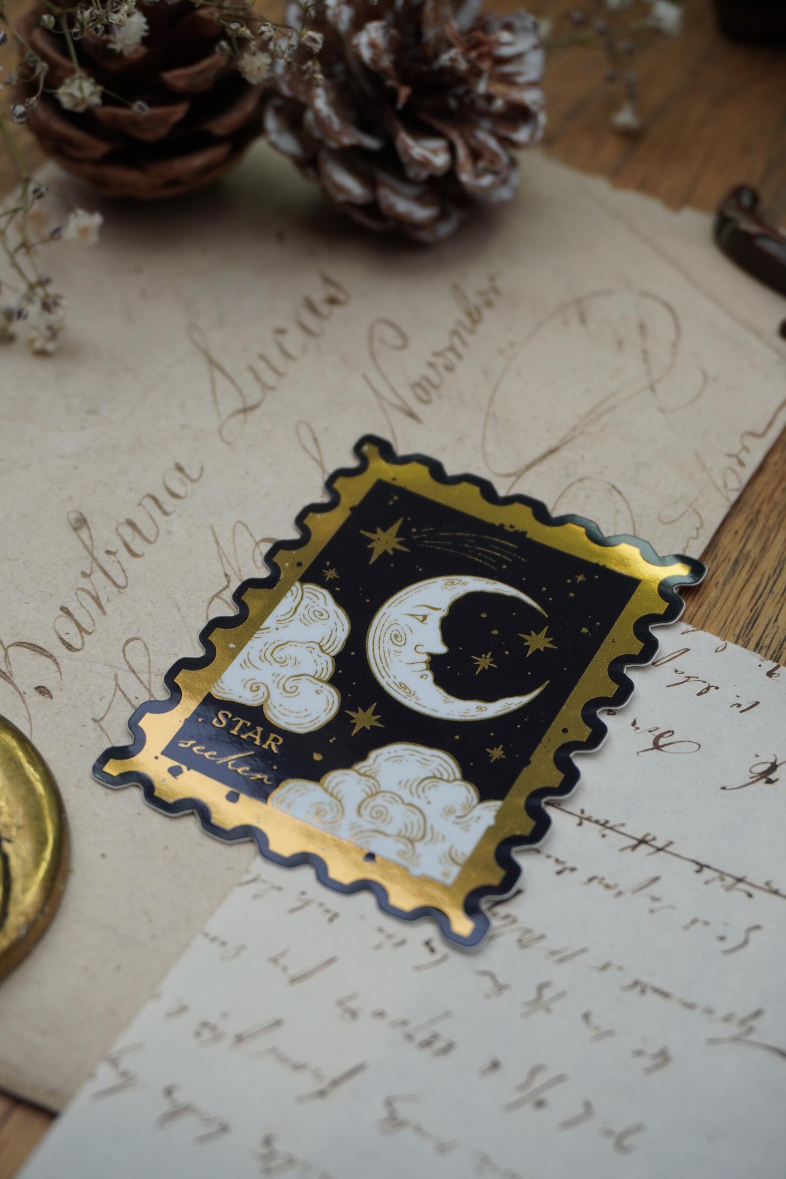 Star Seeker Stamp Sticker: Gold Mirror Effect Celestial and Dark ...