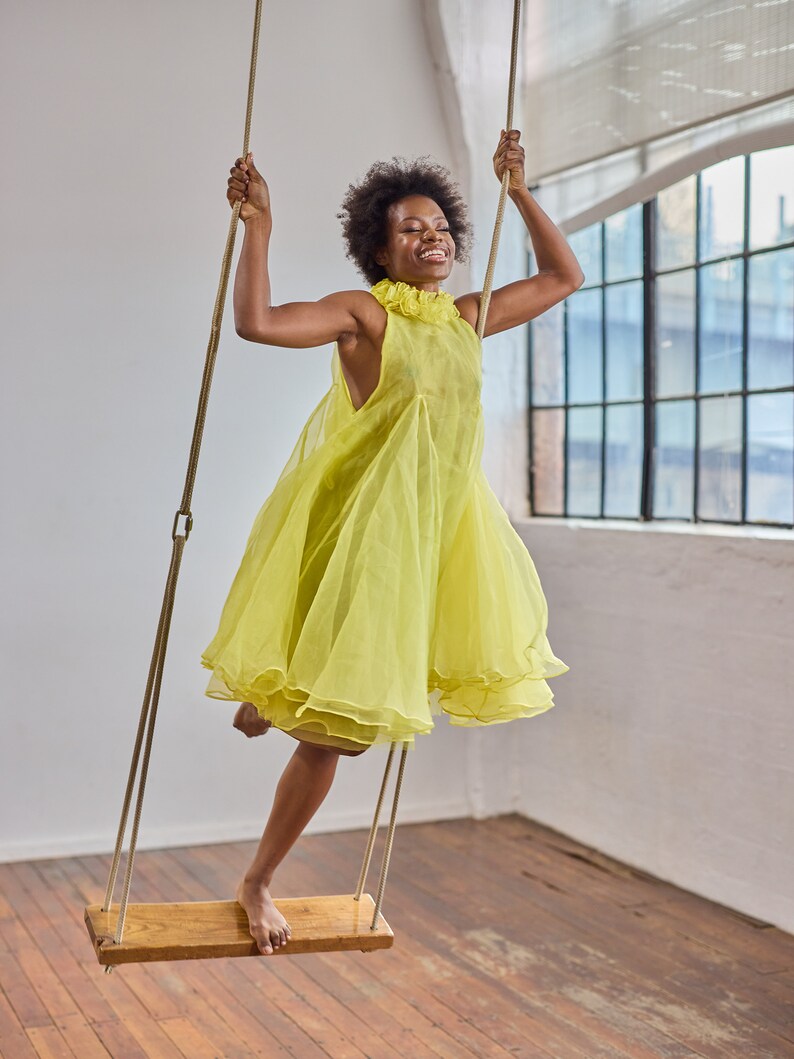 Yellow Couture Semi-sheer Halter Swing Dress - Etsy
