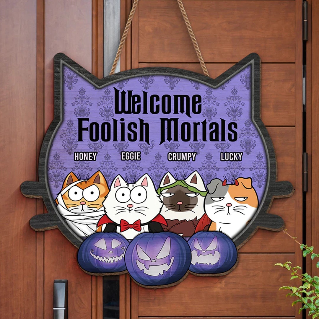 Personalized Cat Door Sign Halloween Cat Door Hanger Cat - Etsy