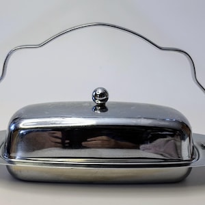 Vintage - Silver Metal Butter Dish With Handle and Lid - 9.5''long X 5. ...