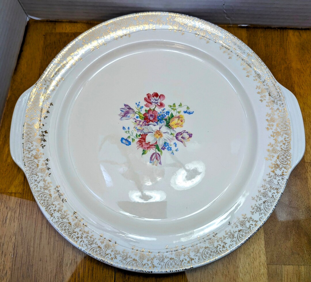 Vintage - French Saxon China 22k Gold Ornament - Serving Tray ...