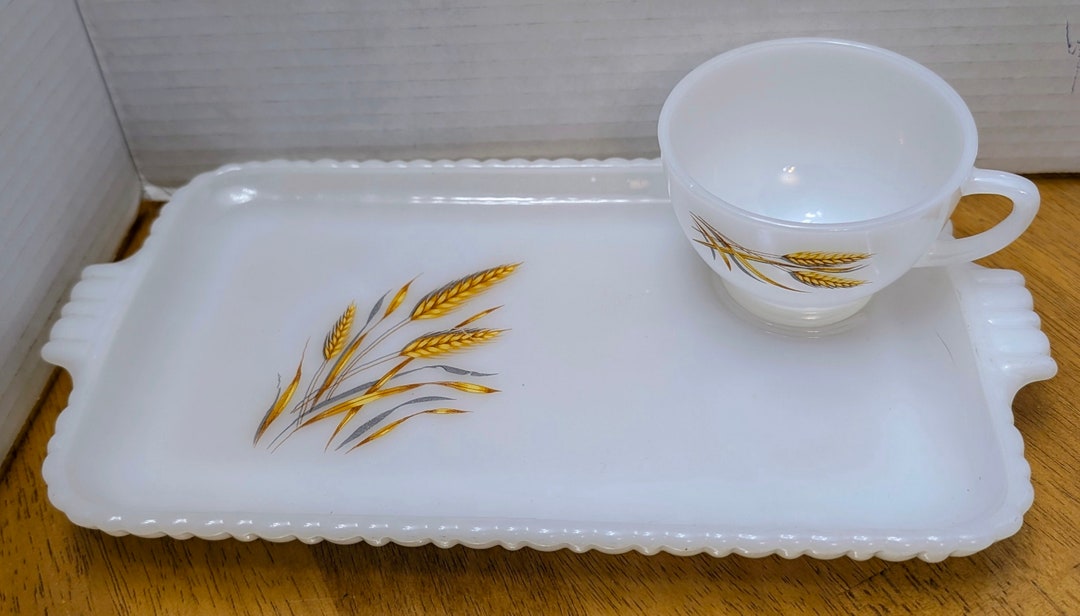 Vintage - Milk Glass Lunch Plate and Cup - Anchor Hocking - Wheat ...