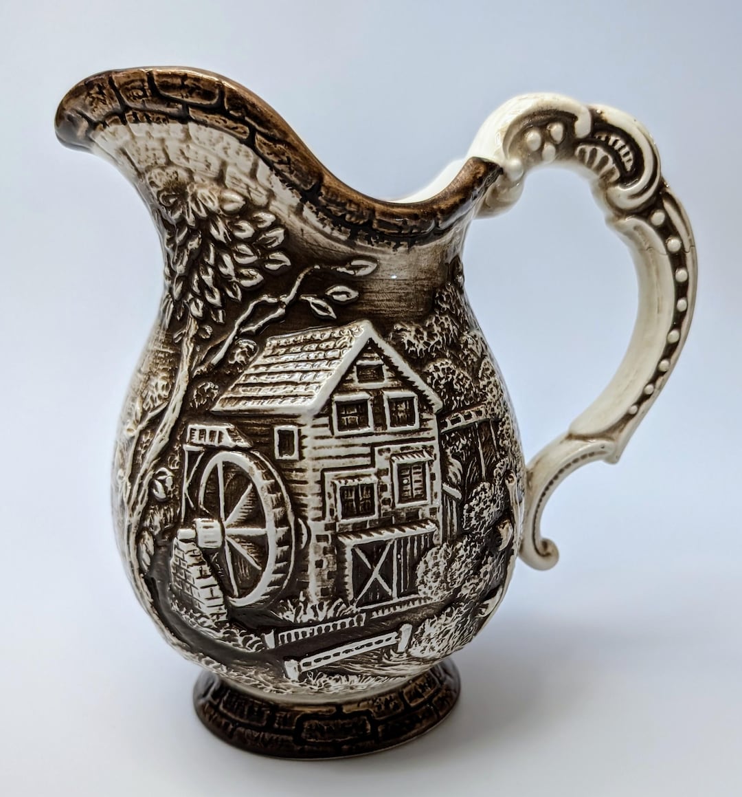 Vintage - Watermill Ceramic Pitcher - Japan - 6.5" Tall - Etsy